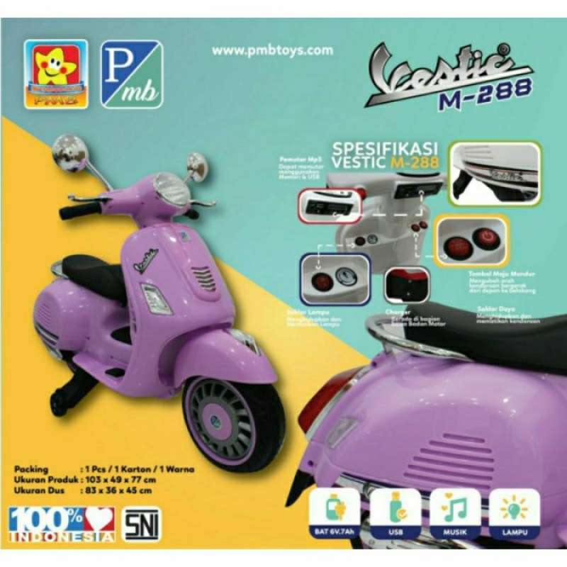 Promo Motor Mainan Anak Vespa Pmb M-288 Motoran Aki Vespa Anak Pmb M288 ...