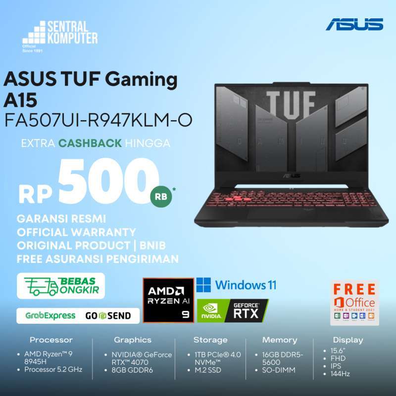 Jual Asus Tuf A15 Fa507ui - Ryzen 9 8945h Rtx 4070 16gb Ddr5 1tb Ssd ...