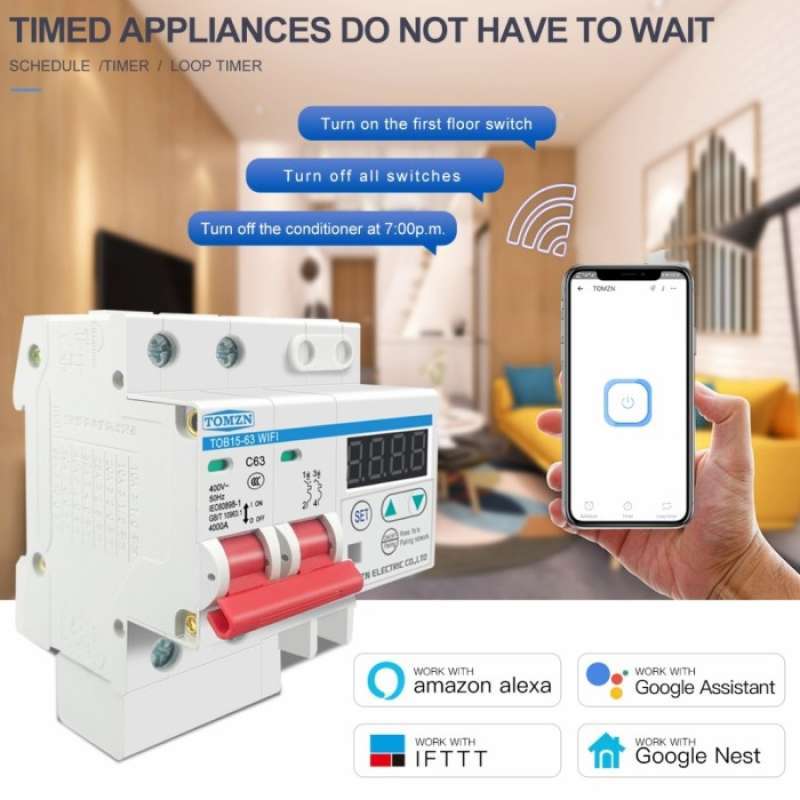 Promo Smart Mcb 2p Wifi Ac 63a Over Under Protector Current Timer ...