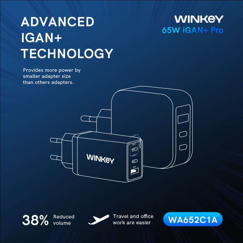 Promo Winkey Charger Igan+ Pro 65w 3 Port Pd Pps Usb C & Usb C ...