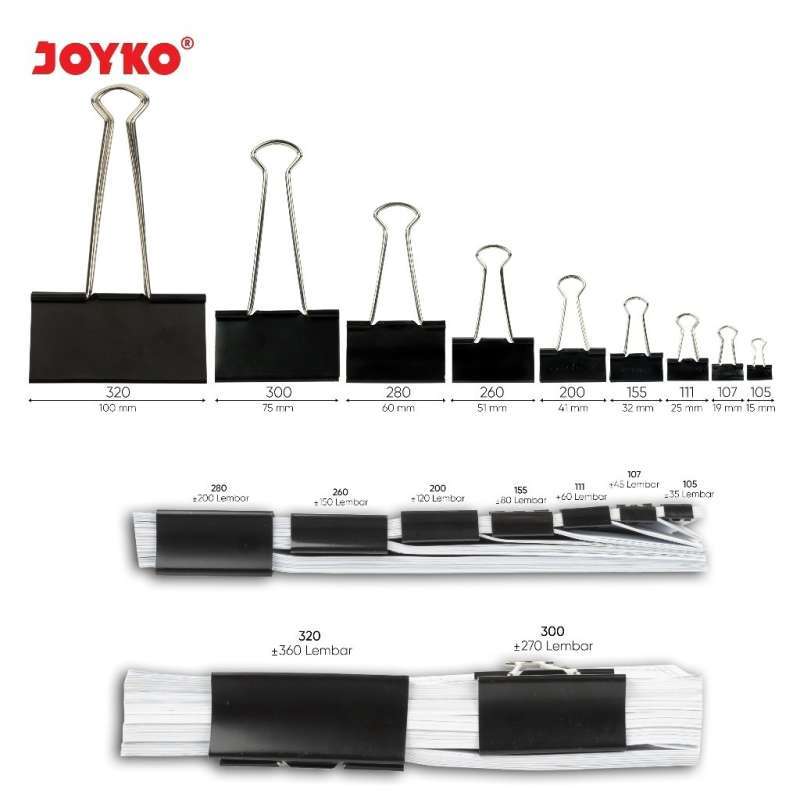 Jual Binder Clip Klip Penjepit Kertas Joyko Black 200 260 280 300 320 ...