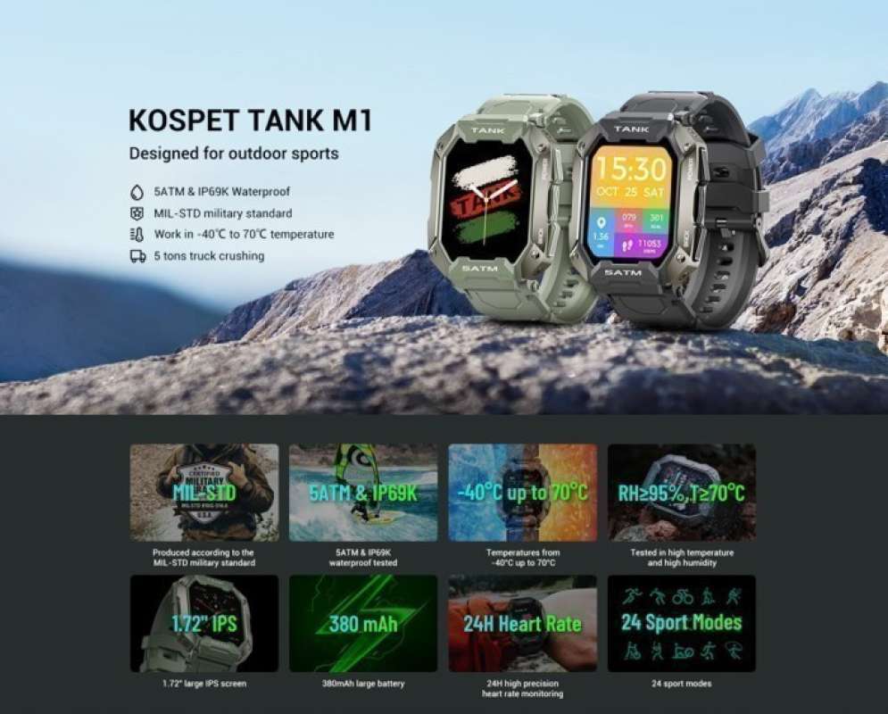 Promo Kospet Tank M1 - Outdoor 5atm Sporty Smartwatch 1.72-inch Ips ...