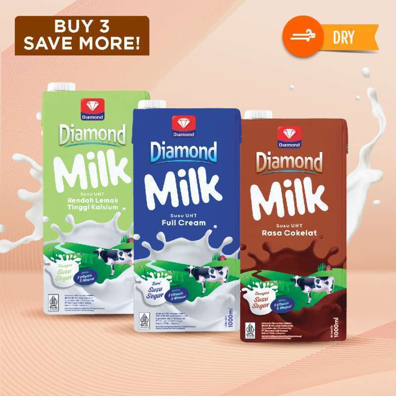 Promo Diamond Milk Uht 1 Lt (full Cream, Chocolate, Lo-fat Hi-calcium ...