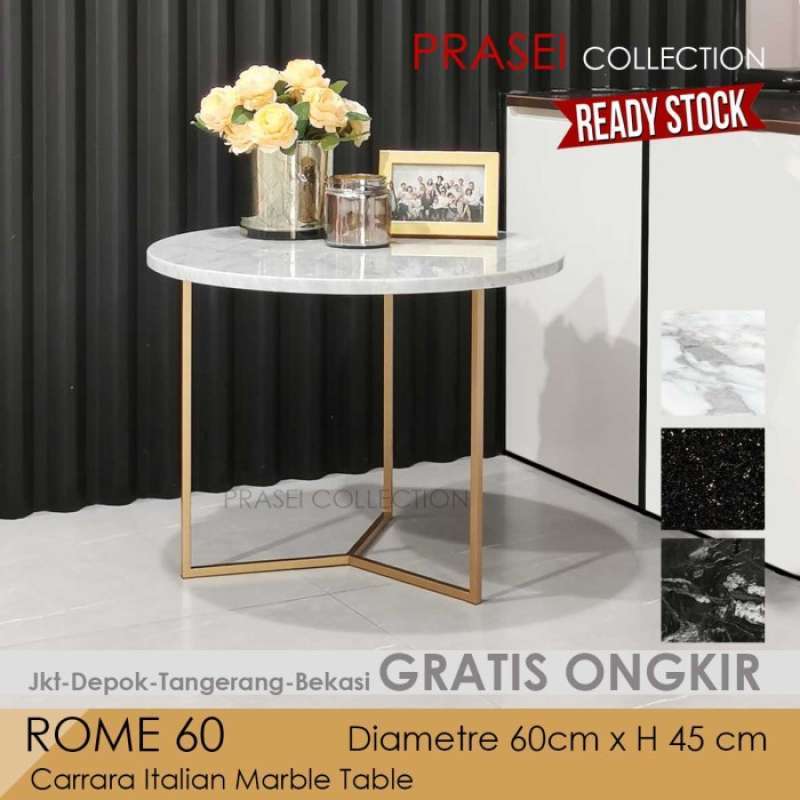 Promo Rome 60 Carrara Marble Coffee Table Meja Bulat Marmer Nakas Meja ...