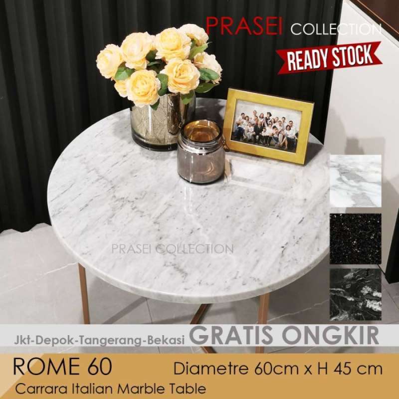 Promo Rome 60 Carrara Marble Coffee Table Meja Bulat Marmer Nakas Meja ...