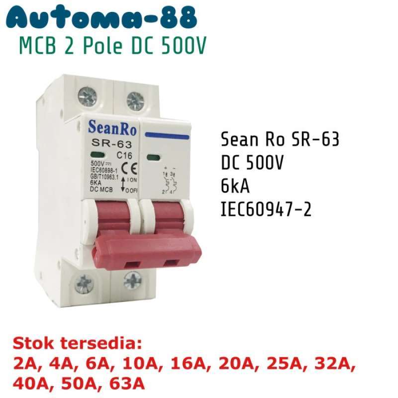 Promo Mcb 2p Dc 500v 2 Pole 2a 4a 6a 10a 16a 20a 25a 32a 40a 50a 63a ...