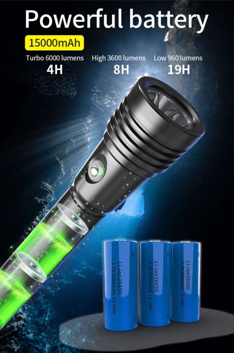 Promo Skywood D6+ Max Diving Flashlight/senter Selam Underwater 100m ...