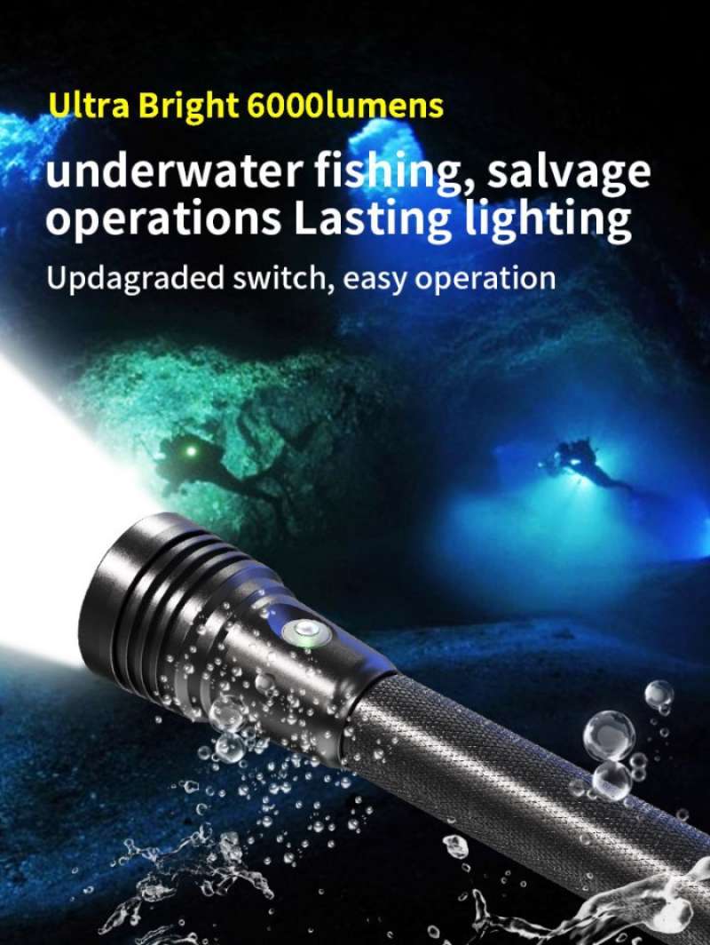 Promo Skywood D6+ Max Diving Flashlight/senter Selam Underwater 100m ...