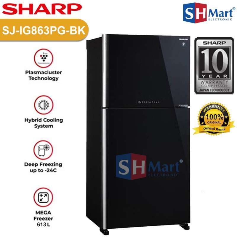 Jual Kulkas Sharp 2 Pintu Sj-ig862pm-sl / Sj-ig863pg-bk Kapasitas 613 Liter J-tech Inverter ...