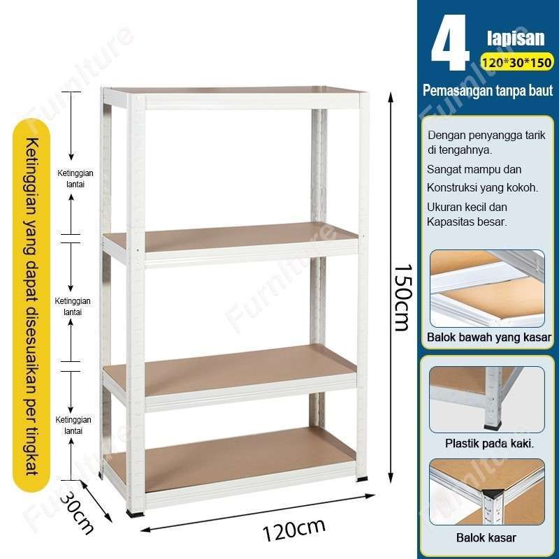 Promo Rak Besi Serbaguna 5 Susun Rak Besi Gudang - 4l 120×30×150⬜putih ...