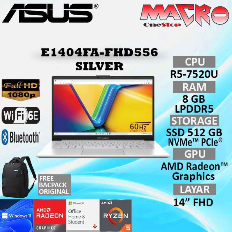 Jual Asus E1404fa-fhd554/fhd555/fhd556 R5-7520u 8gb Ssd 512gb 14 Fhd ...