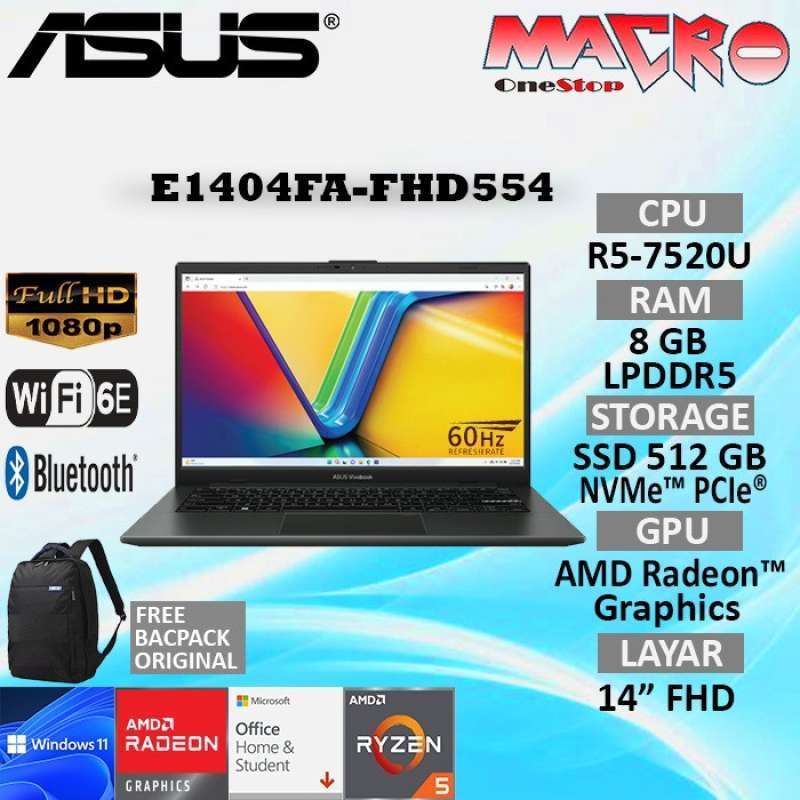 Jual Asus E1404fa-fhd554/fhd555/fhd556 R5-7520u 8gb Ssd 512gb 14 Fhd ...
