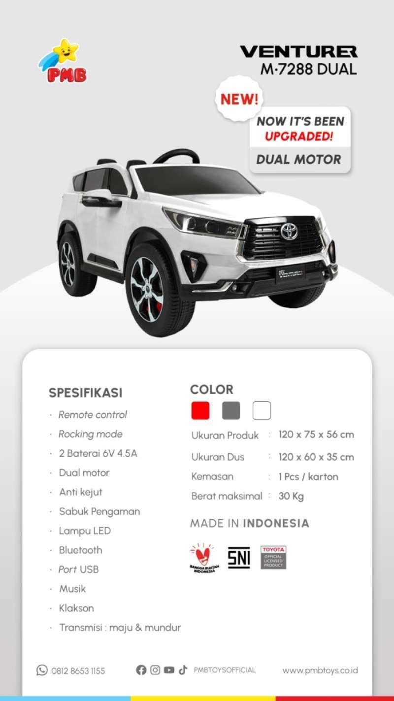 Promo Mainan Mobil Aki Anak Pmb 7288 M-7288 Toyota Innova Venturer ...