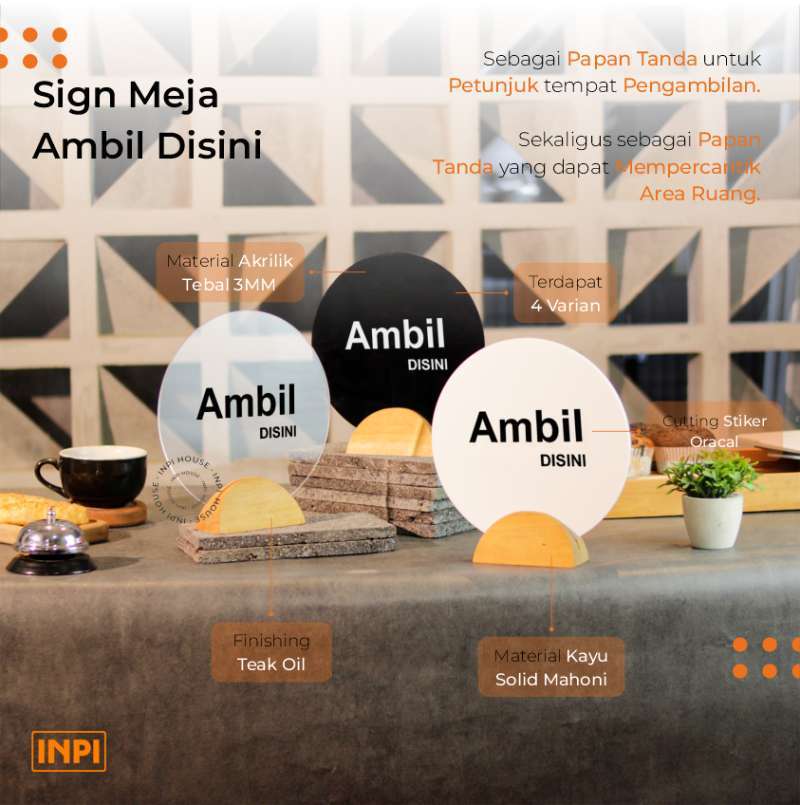 Jual Sign Ambil Disini Tatakan Kayu Akrilik Lingkaran - Inpi House Di ...