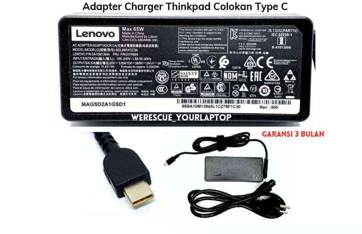 Jual Adapter Charger 65w Thinkpad T490s T495s T590 X390 Type C ...
