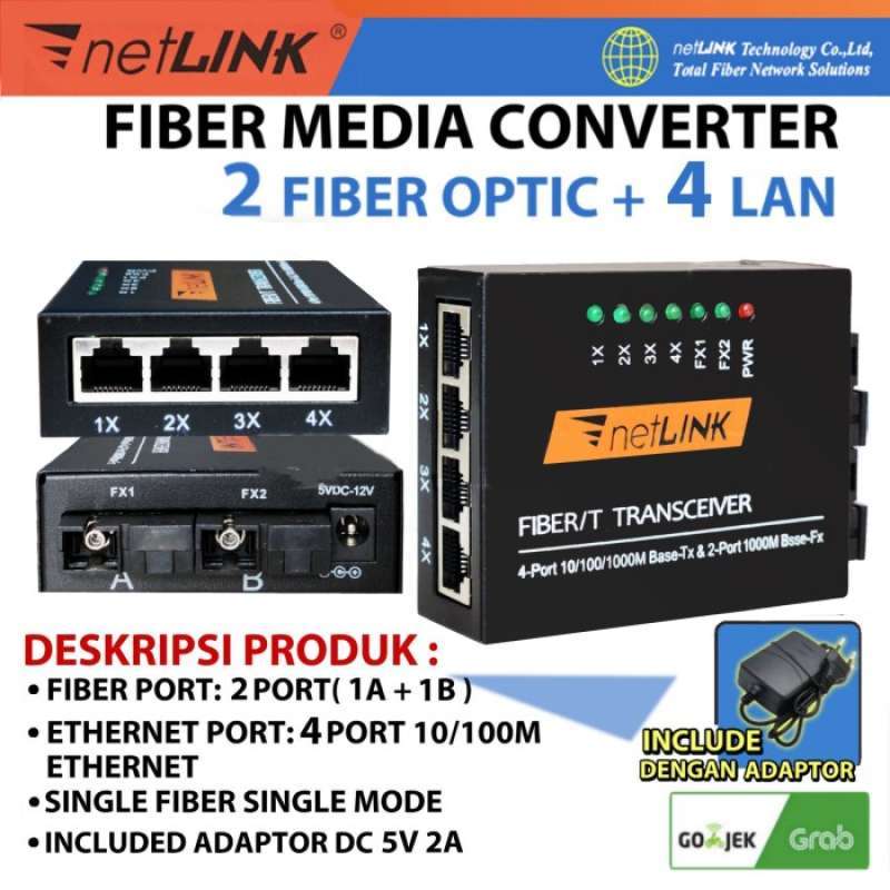 Promo Media Converter Fiber Optic 2 Fo 4 Lan 10/100 Mb/s Netlink Diskon ...