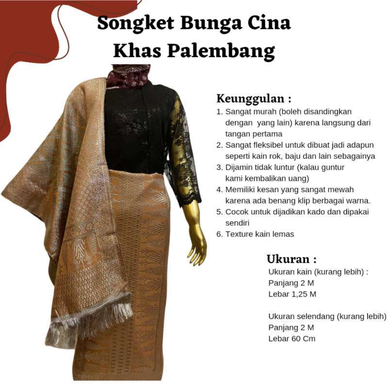 Jual Songket Pash - Songket Bunga Cina Atbm Khas Palembang Berbagai ...
