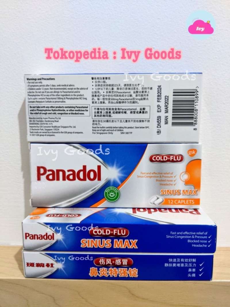 Promo Panadol Sinus Max Singapore Cold And Flu 12 Caplets Diskon 33% Di ...