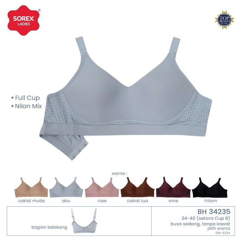 Jual Sorex Bra Tanpa Kawat Full Cup B Busa Sedang Kait 3 Nilon Mix Bra Harian Bh 34235 - 40 Biru ...