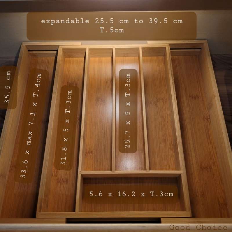 Jual Drawer Organizer Wood Bamboo / Laci Tempat Sendok Kayu Expandable ...