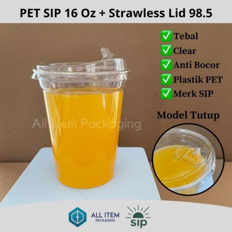 Jual Plastic Cup Pet / Gelas Pet 16 Oz + Strawless Lid @50 Pcs Sip 98.5 ...