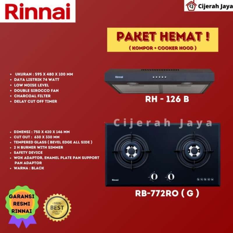 Jual Rinnai Paket Kompor Tanam 2 Tungku Rb 772ro(g) + Cooker Hood Rh 126b - Packing Kayu Di ...