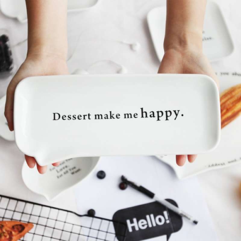 Promo Piring Keramik Kue Kotak Panjang Putih Unik Simple Korean | Table ...