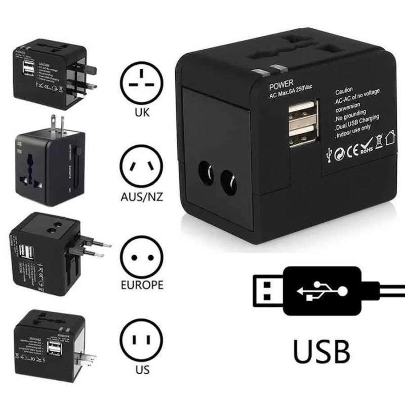 Jual Travel Adaptor Universal Plug Eu Uk Us Dengan 2.1a Usb Port Jy-148 ...