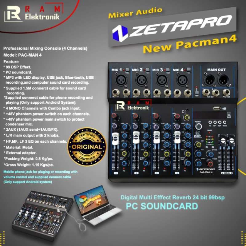 Jual Mixer Audio 4 Channel Zetapro New Pacman4 Pacman 4 Original Bt Usb ...