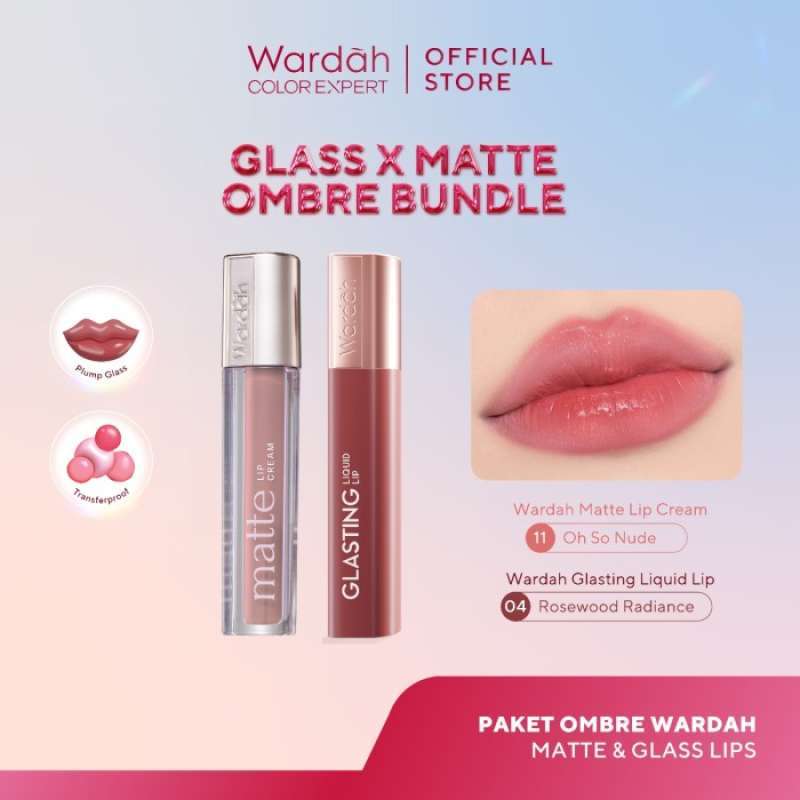 Jual [matte X Glass] Paket Wardah Glasting Liquid Lip + Matte Lip Cream ...