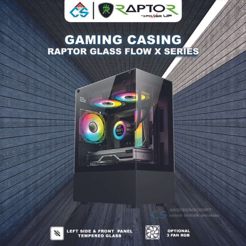 Jual Gaming Casing Raptor Glass Flow X Black Series - Casing Gaming ...