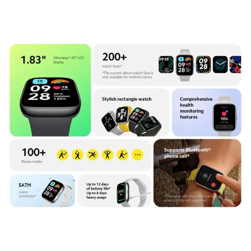 Jual Redmi Watch 3 Active 1.83 Inch Bt Call Tahan Air 5atm 100 Mode ...