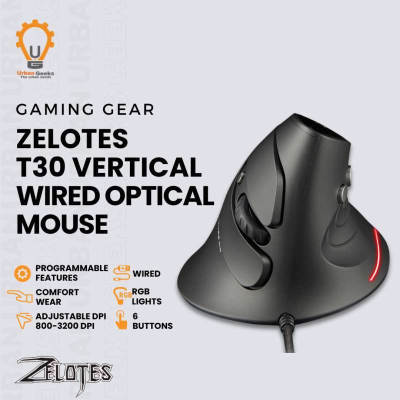 Jual Zelotes T30 Ergonomic Vertical Wired Gaming Mouse | 6 Programmable ...