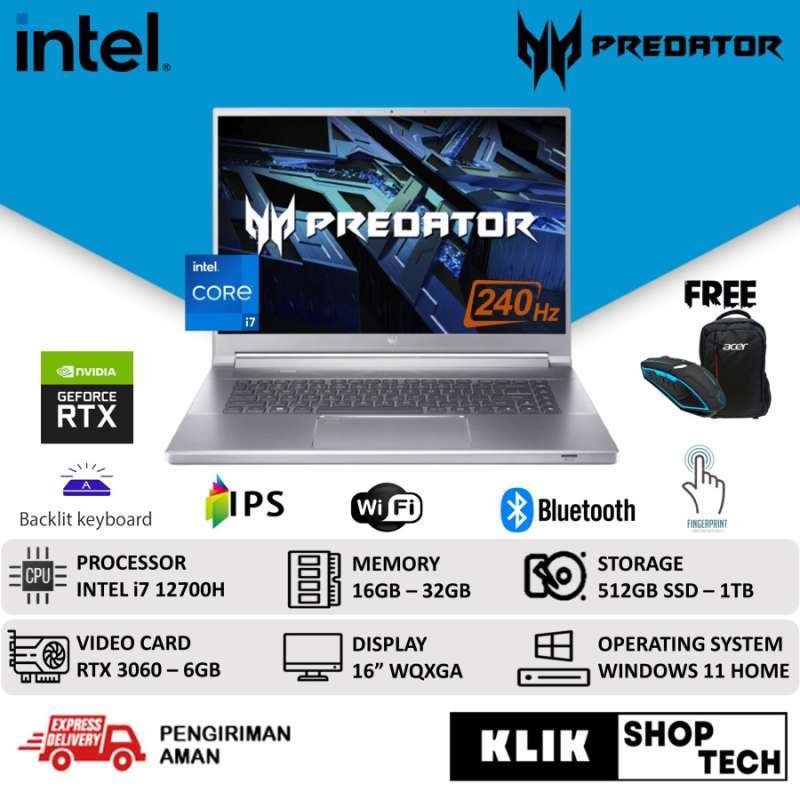 Jual Acer Predator Triton 300 I7 12700h 32gb 1tb Ssd Rtx3060 240hz Win ...