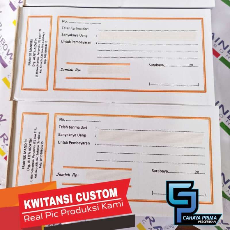 Jual Buku Kwitansi Custom Kertas Hvs Tanpa Rangkap 1 Rim - Jilid Lem ...