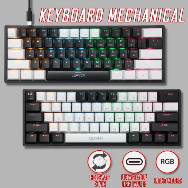 Jual Leaven K620 Mechanical Keyboard 60% - Blue Switch Putih Di Seller ...