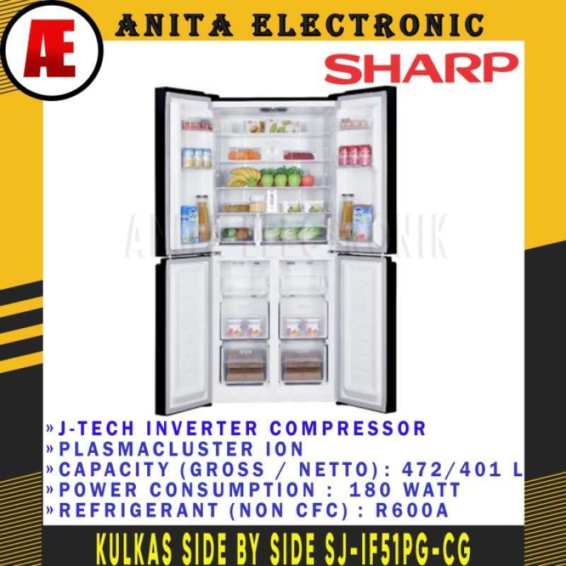 Promo New Kulkas Sharp Side By Side 4 Pintu Glass Mirror Sj-if51pg-cg ...