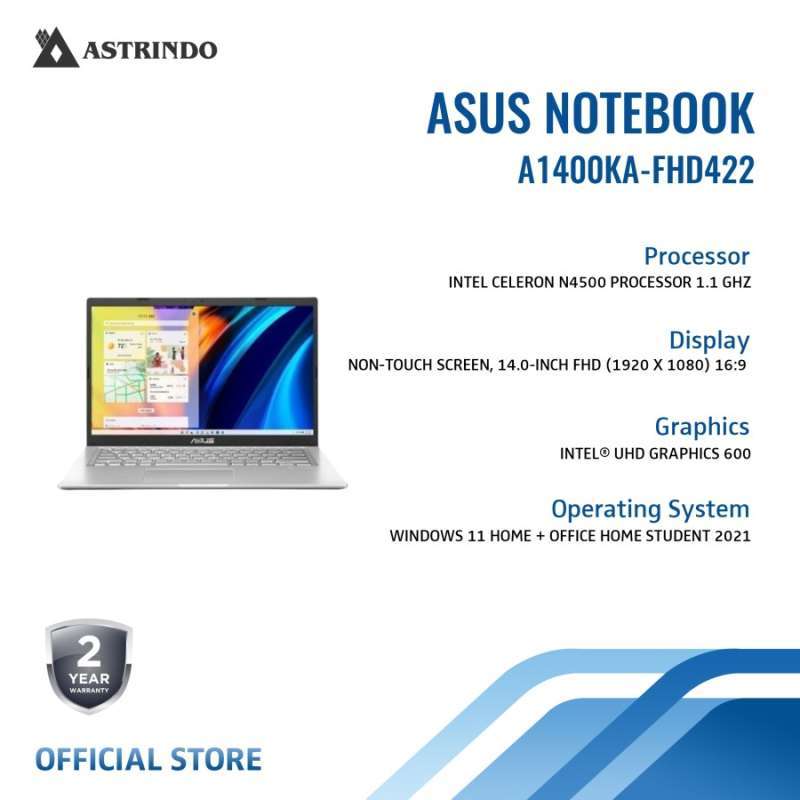 Promo Asus Laptop Vivobook Fhd 14 A1400ka Intel Celeron N4500 4gb/256gb ...