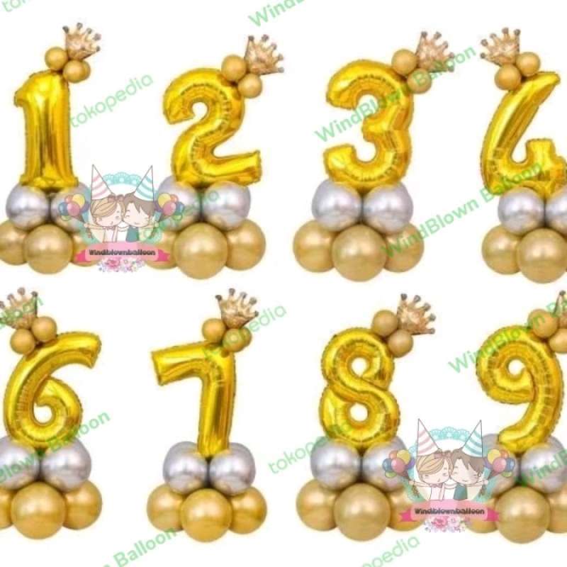 Jual Windblown Balloon Set Numeral Gold/birthday Decoration/angka - 9 ...