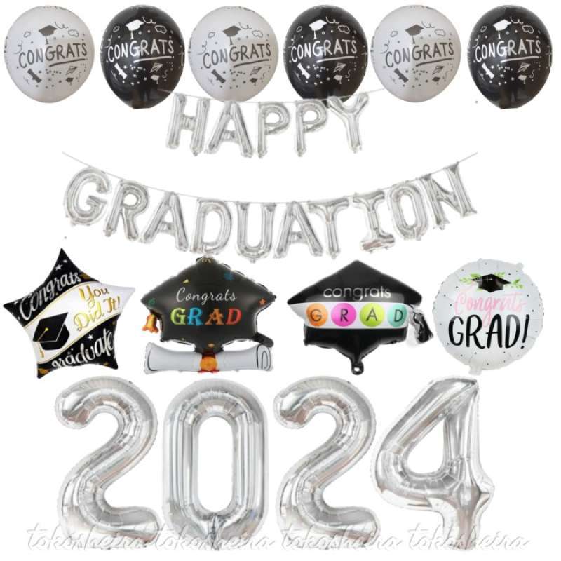 Jual Paket Balon Wisuda Happy Graduation 2024 Set Balon Angka 100cm ...