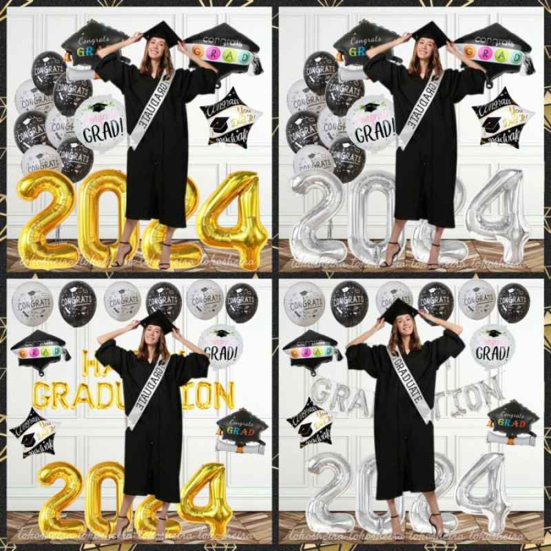 Jual Paket Balon Wisuda Happy Graduation 2024 Set Balon Angka 100cm ...