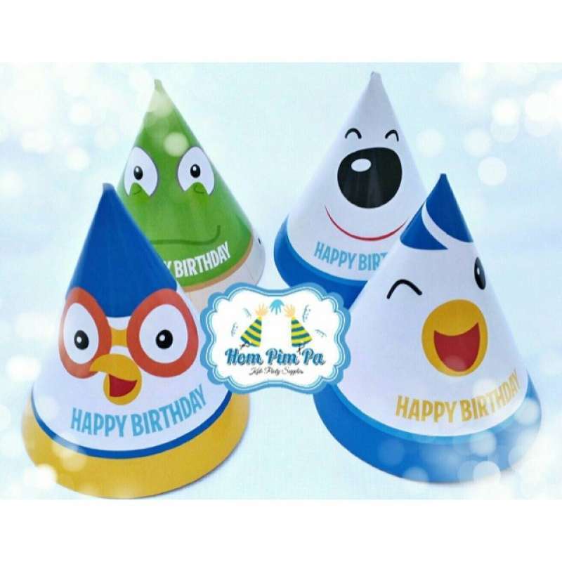 Jual Topi Ulang Tahun Kerucut Pororo / Topi Ultah Pororo Hompimpa Party ...