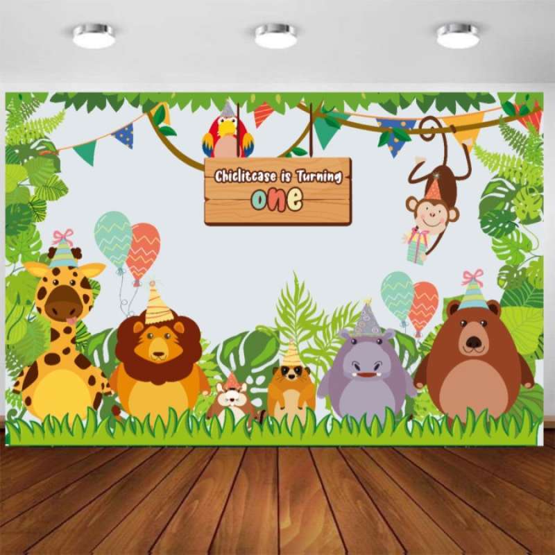 Jual Custom Backdrop Birthday Banner Ultah Spanduk Zoo Safari Animal ...