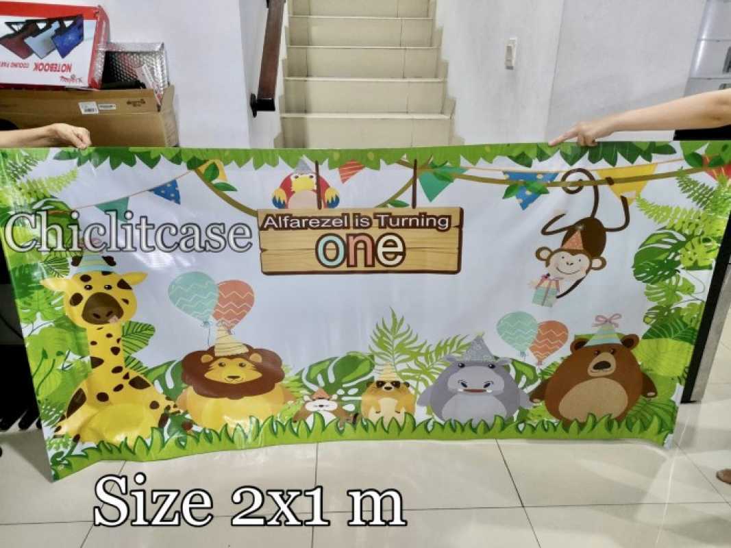 Jual Custom Backdrop Birthday Banner Ultah Spanduk Zoo Safari Animal ...