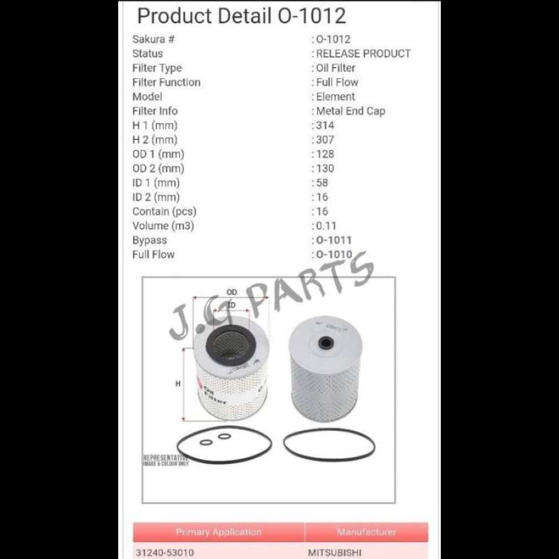 Promo Filter Saringan Oli Sakura O-1012 Fuso Built Up Tronton 6d22 ...