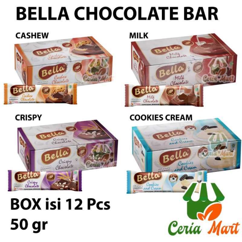 Jual Coklat Bella Box Isi 12 Pcs X 50 Gr Milk Chocolate Cashew Crispy ...