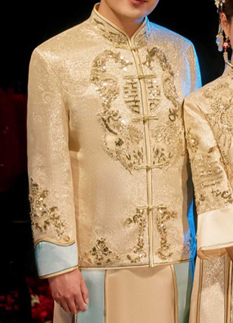 Jual Cheong Sam Pria Chinese Baju Sangjit Gold Naga Cheongsam Hs1201 Di ...