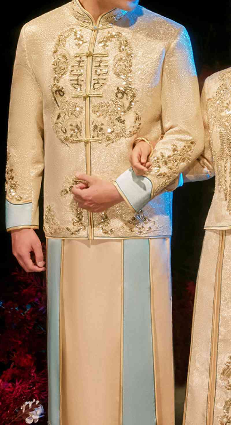 Jual Cheong Sam Pria Chinese Baju Sangjit Gold Naga Cheongsam Hs1201 Di ...