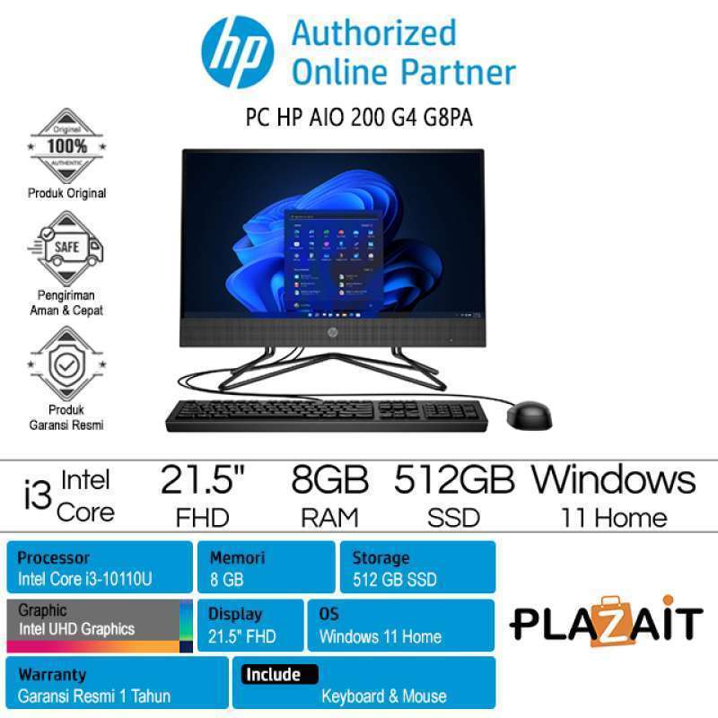 Promo Pc Hp Aio 200 G4 – 614g8pa /intel Core I3-10110u /4gb/256gb Ssd ...