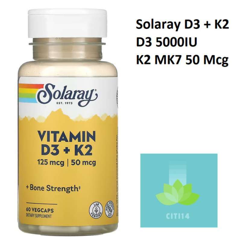 Promo Solaray Vitamin D3 K2 D3 5000 Iu + K2 Mk7 50 Mcg 60 Vegcaps Diskon 23% Di Seller Arjunas ...